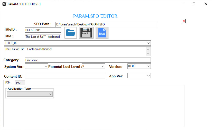 PS3 PARAM SFO Editor